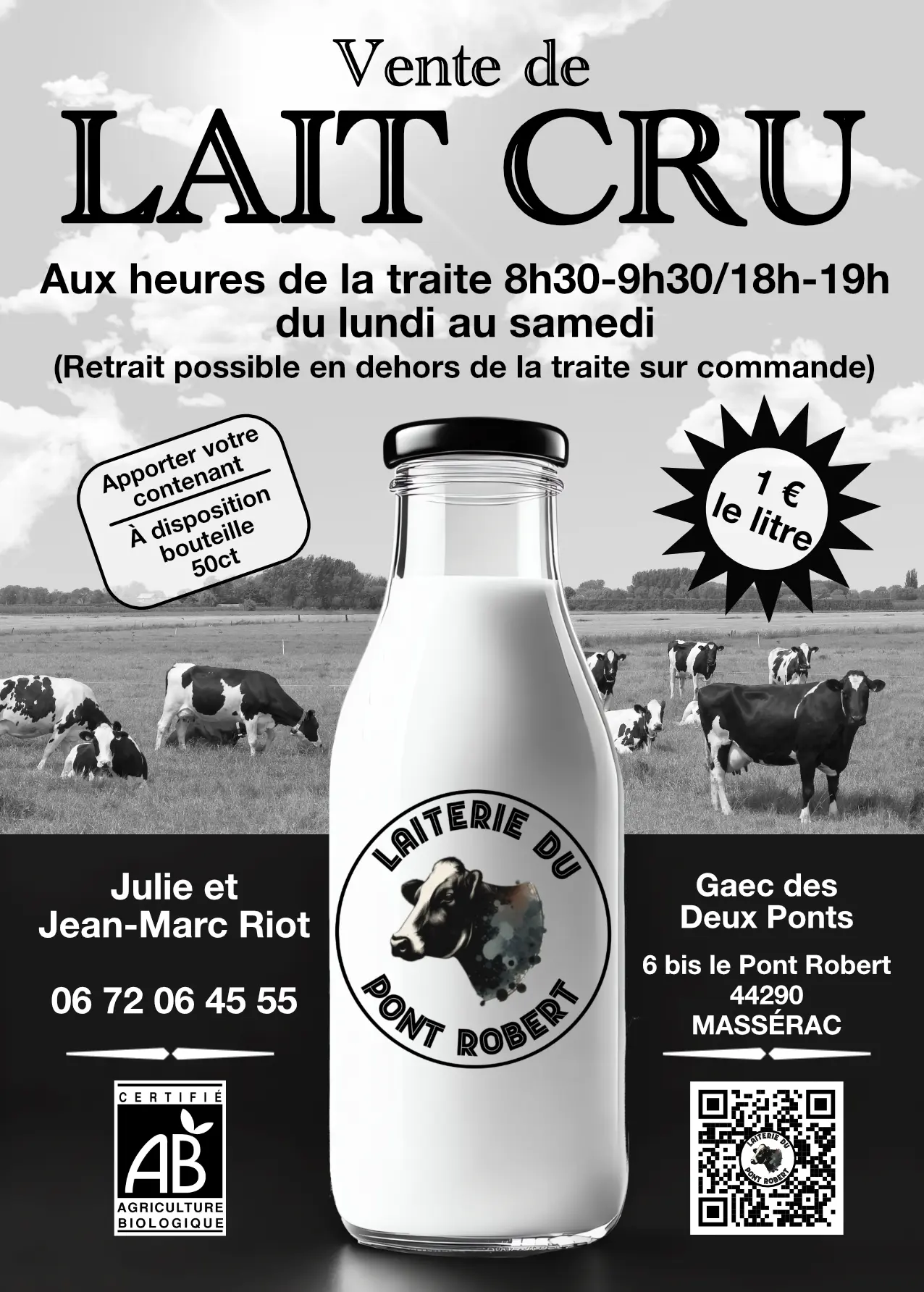 Laiterie du Pont Robert, lait cru bio